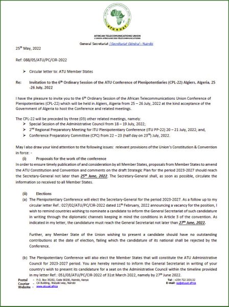Invitation Letters – African Telecommunications Union